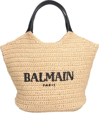 Balmain Raffia Logo Tote Bag