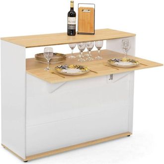 IDMarket Meuble de bar extensible en table à manger 2 personnes vito blanc et plateau bois
