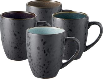 Bitz Kaffee-Becher, Tassen aus Steinzeug, Kaffeetassen mit Henkel, im Set (4 Stück), zweifarbig, 30 cl