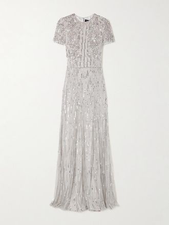 Jenny Packham Robe Du Soir En Tulle &Agrave; Ornements Eliza - Argent&eacute;