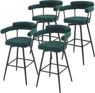 ML Design ML-Design Barhocker drehbar 4er Set Dunkelgr&uuml;n, Teddy-Stoff, H:76cm, Gepolsterte Barst&uuml;hle, K&uuml;chenst&uuml;hle mit Arm- und R&uuml;ckenlehne, 360&deg; Drehstuhl