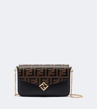 Fendi Portefeuille &agrave; cha&icirc;ne FF Diamonds en cuir
