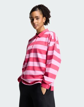 adidas adidas Performance - Essentials - Polo moderne en tissu &eacute;ponge &agrave; manches longues - Rose vif/St Tropic Bloom