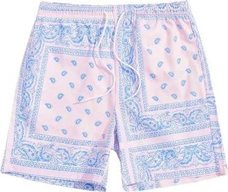 Generic Short de bain d&eacute;t&eacute; pour homme style boh&egrave;me avec cordon de serrage &agrave; la taille et imprim&eacute; cachemire, Rose clair, 6XL