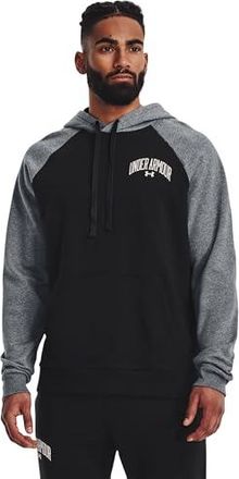 Under Armour Rival Wordmark Sweat à Capuche Colorblock Dessus en Polaire, (001) Noir/Gris Clair chiné/Blanc Onyx, XL Homme