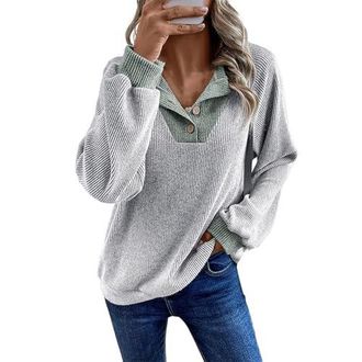 Generic Pull pour femme - Pull en tricot c&ocirc;tel&eacute; - Coupe ample - &Eacute;paules tombantes - Manches longues - Pour lautomne et lhiver - Style d&eacute;contract&eacute;, gris, XXL