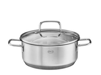 R&ouml;sle Basic Line Bratentopf &Oslash; 20 cm, Universaltopf aus Edelstahl 18/10, mit Glasdeckel und Sch&uuml;ttrand, induktionsgeeignet, sp&uuml;lmaschinengeeignet, Silberfarb