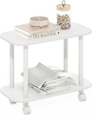 Furinno Turn-N-Tube Moderner ovaler Beistelltisch mit Rollen, Wei&szlig;/Wei&szlig;