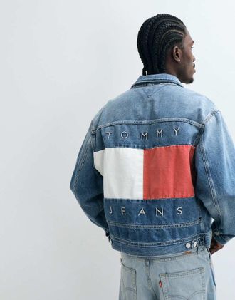 Tommy Jeans Archive Trucker-Jeansjacke in mittlerer Waschung-Blau