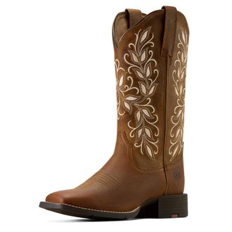 Ariat Womens Round Up Holly Wide Square Toe Western Boots in Pearl, B Medium Width, Size 42.5, by Ariat