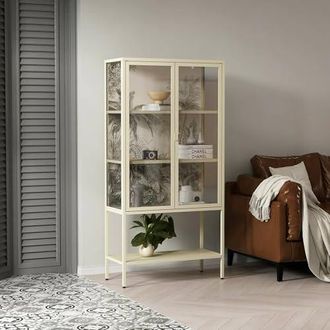 Dmora Vitrine Avocado 80x35x160cm Weiß 3 Böden 4 Fächer, 2 Türen