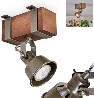 HOFSTEIN Deckenleuchte Pehefito, moderne Deckenlampe aus Metall/Holz in Grün-Grau/Dunkelbraun, Deckenleuchte im Industrial Design mit verstellbaren Schirmen, 1