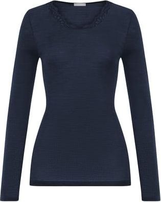Hanro T-shirt moulant col rond &agrave; dentelle en laine et soie