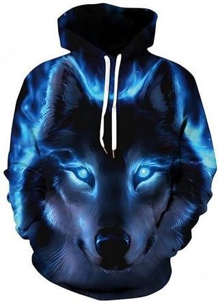 Ocean Plus Homme 3D Dr&ocirc;le Sweats &agrave; Capuche &agrave; Manches Longues Multicolore Unisexe Streetwear Sweat-Shirt Sportif avec Cordon (XXL/3XL (Poitrine: 126-146CM), Loup 