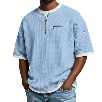 Generic DENGJIAMY Chemise gaufr&eacute;e &agrave; manches courtes tendance faux t-shirt deux pi&egrave;ces d&eacute;contract&eacute; pour vacances T-shirt de vacances avec fermeture &eacute;clair et c