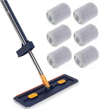 PartyKindom Großer Flachmopp Mit Rotation Wasserspeicher Und Abnehmbarem Pad Für Laminatböden Und Fliesen Saugstarker Bodenwischer Ohne Handwäsche Effiziente Eckr