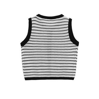 Generic Gilet tricoté pour femme - Léger - Imprimé rayé - Bouton sur le devant - Sans manches - Pour la vie quotidienne et lentraînement en intérieur, b, L