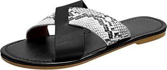 Generic Sandales plates pour femme &agrave; lani&egrave;res crois&eacute;es - Sandales &agrave; lani&egrave;res en peau de serpent - Sandales de plage l&eacute;g&egrave;res et d&eacute;contract&eacute;es - Chaussures d&eacute;t&eacute;