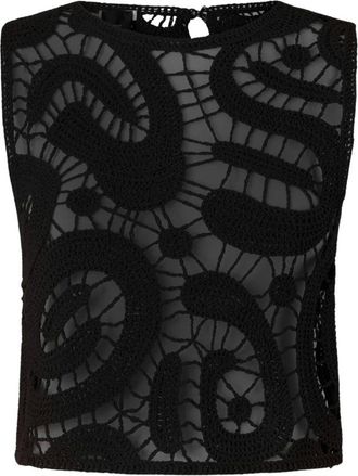 Pinko Pinko, Femme, Blouses et Chemises, Noir, Taille: 36 FR Haut sans manches en crochet g&eacute;om&eacute;trique