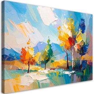 Artgeist Tableau d&eacute;co Paysage color&eacute; Arbres For&ecirc;t imitation peinture &agrave; lhuile 100x70