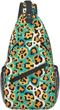 Generic Durable Sacoche Homme Bandouliere Art du gu&eacute;pard vert et du l&eacute;opard Sac &agrave; Bandouli&egrave;re R&eacute;glable Cross Body pour &eacute;cole Randonn&eacute;e Femme