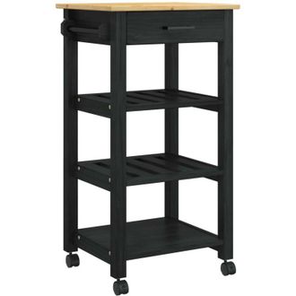 vidaXL K&uuml;chentrolley Schwarz 88,5 x 40 x 48 cm Massivholz Kiefer vidaXL
