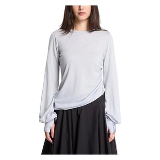 Yohji Yamamoto Femme, Tops, Gris, Taille: 36 FR Tee Manches Longues en Laine Pliss&eacute;e