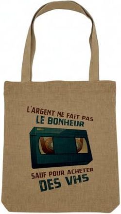 Fabulous Sac Shopping Tote Bag Aspect Lin - VHS - Largent ne Fait Pas le Bonheur R&eacute;tro Film Sac de Courses Toile Epaisse 360g Beige Naturel Cabas Port&eacute; Epaule 