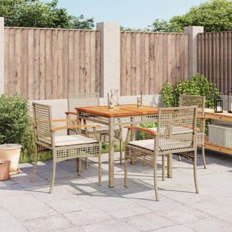vidaXL Ensemble &agrave; manger de jardin avec coussins 5pcs Beige poly rotin - Vidaxl