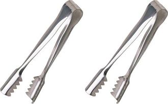 Bar Craft BarCraft Eiszange, Edelstahl-Eiszange f&uuml;r Eisk&uuml;bel, Zuckerw&uuml;rfel, Kaffeebar mit gezacktem Zangenkopf f&uuml;r Eis in Cocktails, 16cm, Silber (Packung mit 2