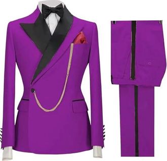 Generic Costume 2 pi&egrave;ces pour homme avec fermoir en m&eacute;tal coupe ajust&eacute;e blazer costume et pantalon ensemble d&eacute;contract&eacute; daffaires mariage smoking, violet, XXL