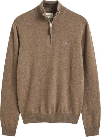 GANT Superfine Lammwolle Pullover mit halbem Rei&szlig;verschluss - - Sweatshirts & Hoodies - Herren - Braun - L