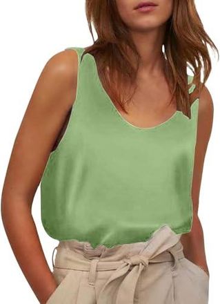 Generic T-shirt &agrave; col en V sans manches - Chemisier en satin grande taille pour femme - Bretelles larges - Col rond - Sans manches - &Eacute;l&eacute;gant - Respirant - L&eacute;g