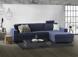 Dmora Talamo Italia - Sofa mit Halbinsel Maia, Ecksofa, Sofa mit Stauraum-Halbinsel rechts, schmale Armlehnen, 100 % Made in Italy, 260 x 95 x 90 cm, Blau