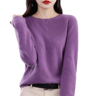 Generic Pull 100 % cachemire pour femme, pull en laine &agrave; manches longues, hauts basiques solides, pull dautomne pour femme, violet, XXL