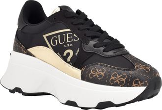 Guess Womens Calebb3 Sneaker, Black/Gold Multi 001, 39.5 EU