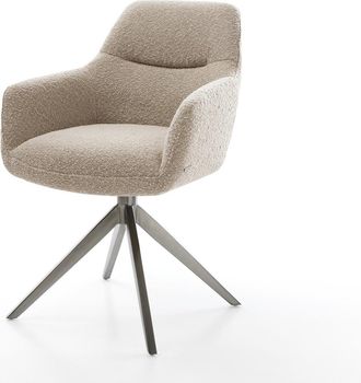 DELIFE Drehstuhl Pejo-Flex Boucl&eacute; Schlamm Kreuzgestell breit Graphit 360&deg; drehbar Wippfunktion Taschenfederkern, Esszimmerst&uuml;hle