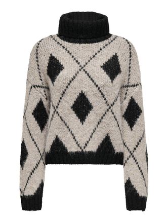 Jacqueline de Yong JDY Damen Rollkragen-Strickpullover JDYZoey Life Pulli mit Jaquard-Muster 15330718 Chateau Gray/Black Jaquard XXL