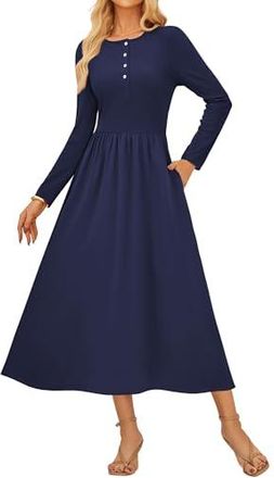 Grace Karin Robe pull avec manches longues et poches, col rond boutonn&eacute;, robes dhiver pour femmes UK, robe &eacute;l&eacute;gante pour invit&eacute;s de mariage et de bal, noir fonc&eacute;,