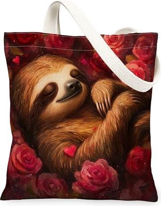 Generic Sac fourre-tout en toile motif paresseux 33 x 38 cm, sac d&eacute;picerie r&eacute;utilisable pour femme, motif animal de voyage, d&eacute;coration cadeau
