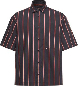 Moncler Moncler Chemise &Agrave; Manches Courtes En Coton Ray&eacute;, Homme, Bleu, Taille: Xxl