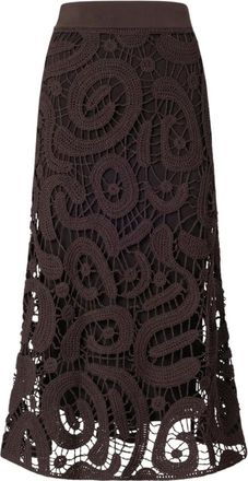 Pinko Pinko, Femme, Jupes, Brun, Taille: 40 FR Maestrale Crochet Midi Skirt
