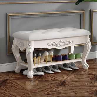 Generic Vintage-getuftete Eingangsbank, Ottoman-Schuhregal Mit Klappdeckel Aus PU-Leder Mit Verstecktem Fach for Den Flur Im Wohnzimmer(Silver,60x32x46cm(24x1