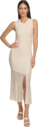 DKNY Womens Sleeveless Ribbed Knit Maxi Casual Night Out Dress, Eggnog, Large