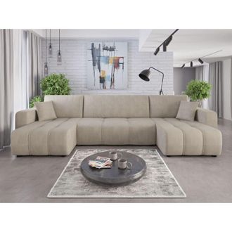 Fun M&ouml;bel Wohnlandschaft mit Schlaffunktion DAGNY Sofa U-Form in Stoff Cosmic Beige