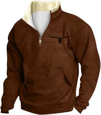 Generico Sweat-shirt Homme Sans Capuche Imprim&eacute; Cornes Doublure Polaire D&eacute;contract&eacute; Tricot &Agrave; Manches Longues R&eacute;tro Moy&eacute;val Confortable Streetwear Party Top Hom