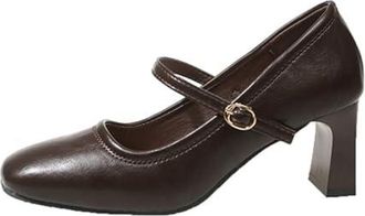 Generic Mary Jane Escarpins &agrave; bout carr&eacute; et sangle &agrave; talon carr&eacute; pour femme, marron, 38.5 EU