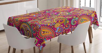 Abakuhaus Bunt Tischdecke, Asiatisch Paisley Ost, Für den Inn und Outdoor Bereich geeignet Waschbar Druck Klar Kein Verblassen, 140 x 170 cm, Lila Gelb