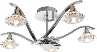 Endon Lighting Langella - Plafonnier semi-affleurant à 5 bras, chrome, cristal clair, G9