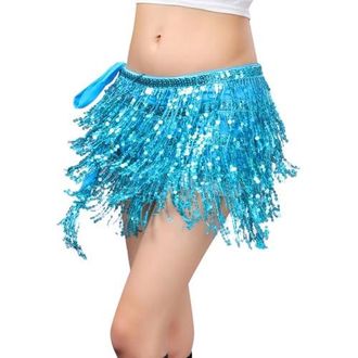 Generic Jupe &agrave; franges &agrave; paillettes pour femme - Jupe de soir&eacute;e avec paillettes scintillantes - Jupe tendance, bleu ciel, Taille unique